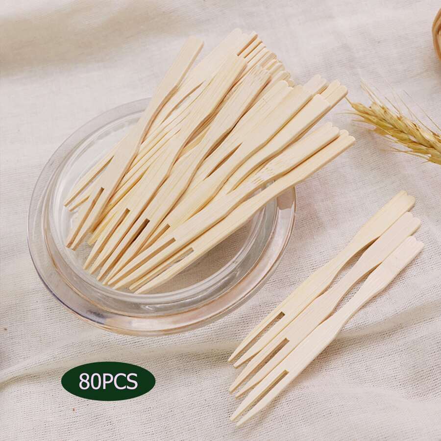 80pcs Disposable Bamboo Fruit Forks, 8.8cm Mini Appetizer Toothpicks ...