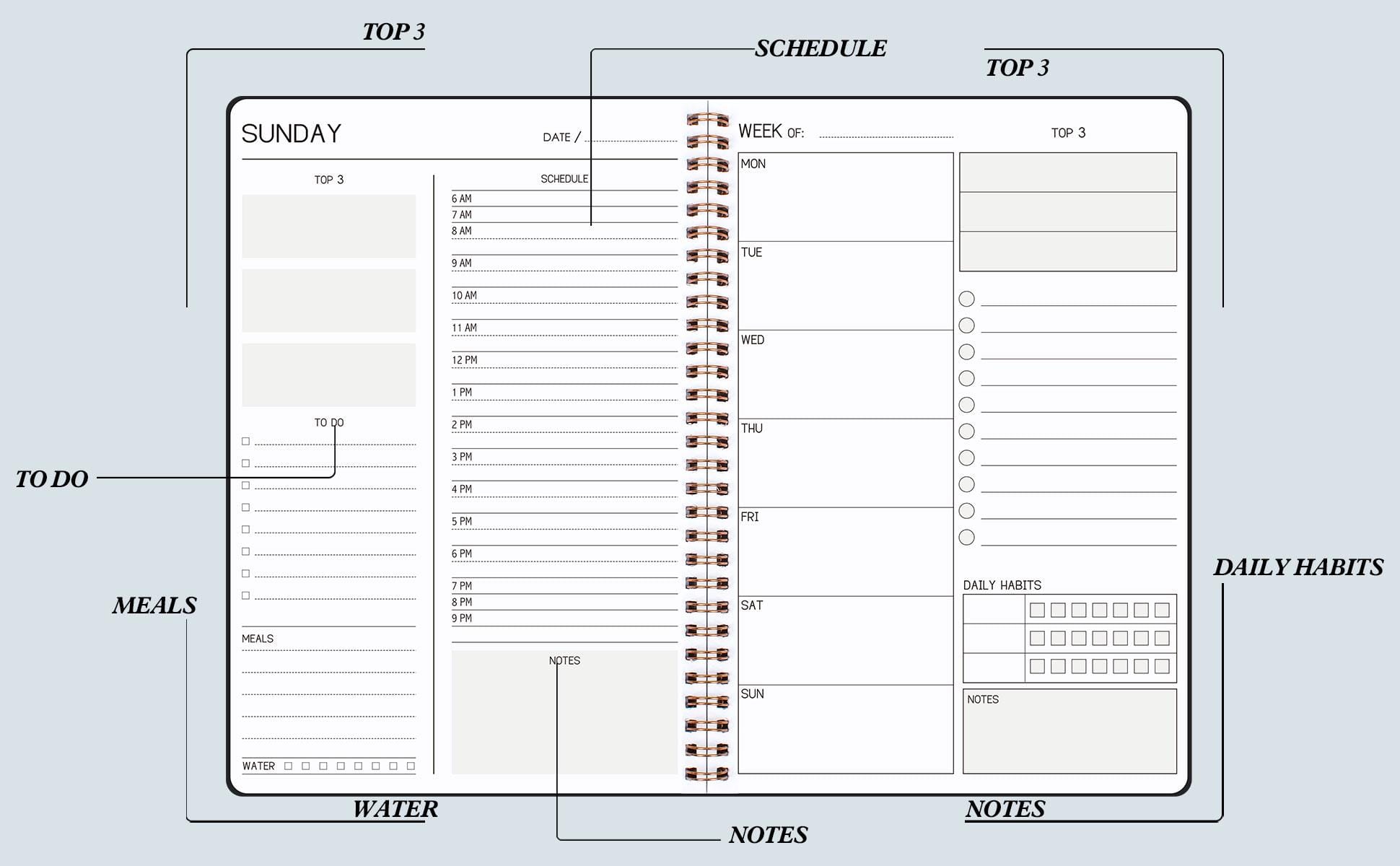 Daily Weekly Planner Notebook 7 Day Work Planner Agenda Undated ...