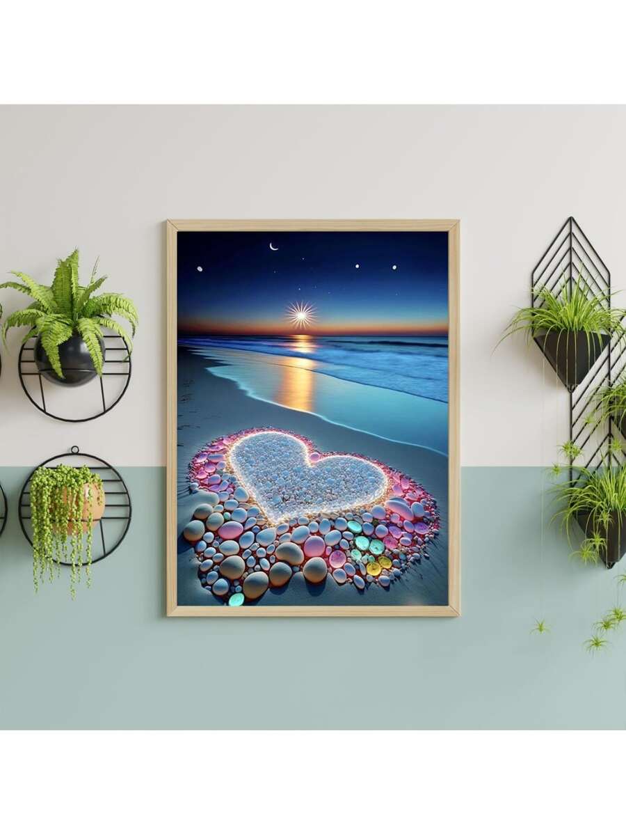 Adult Diamond Art Painting Kit - Heart Beach Theme, Full Drill Diamond ...