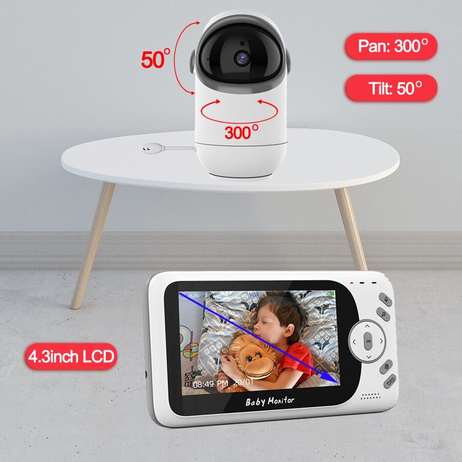 New Video Baby Monitor With Pan Tilt Camera 2.4G Wireless Two Way Audio ...