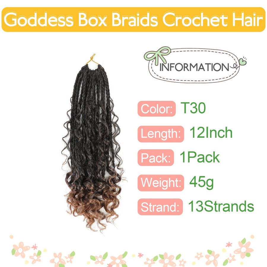 9 Packs Goddess Box Braids Crochet Hair T30# 12 Inch Bohomian Crochet ...