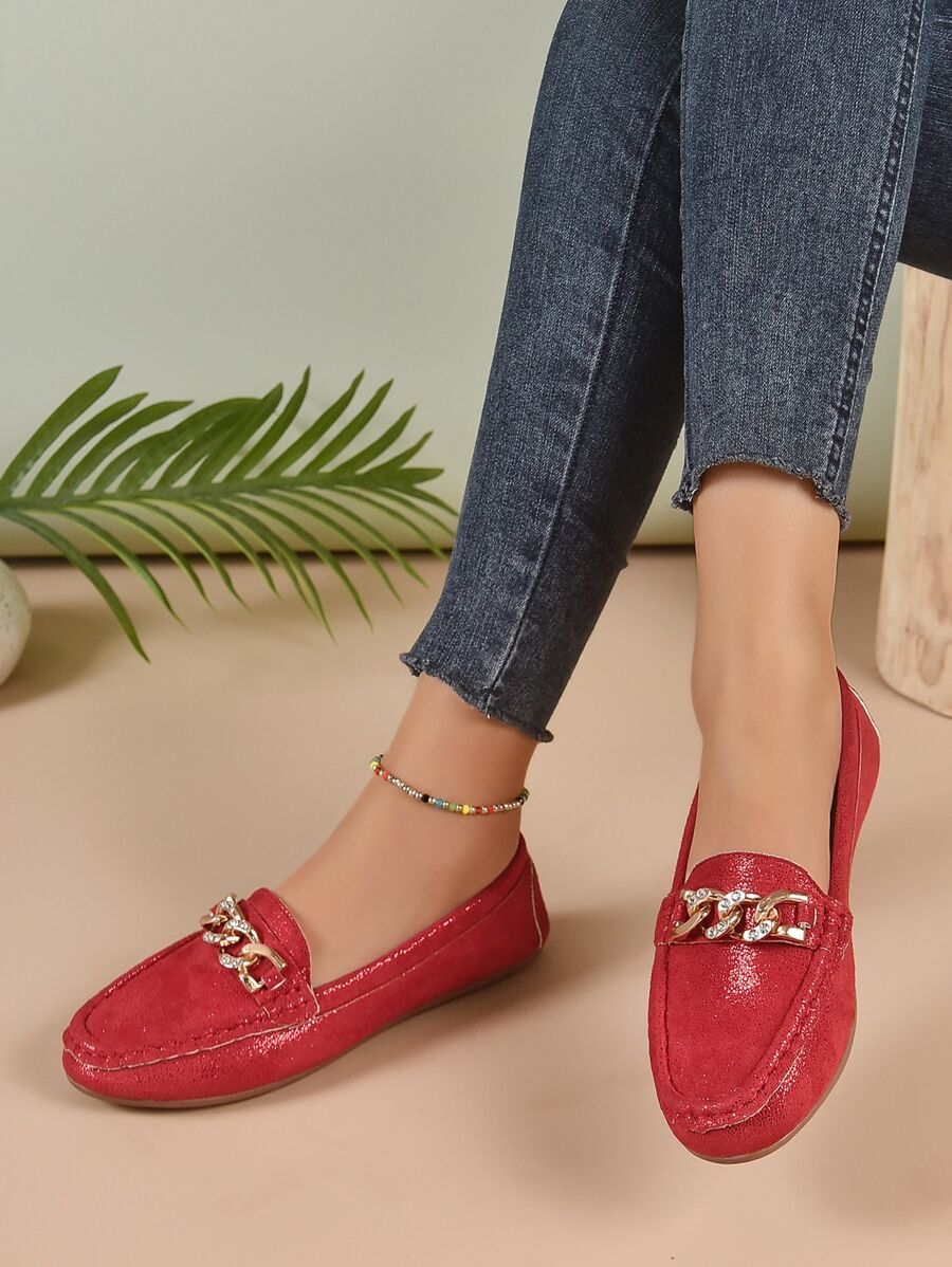Women's Chain Decorated Penny Loafers, Casual Fashionable Versatile ...