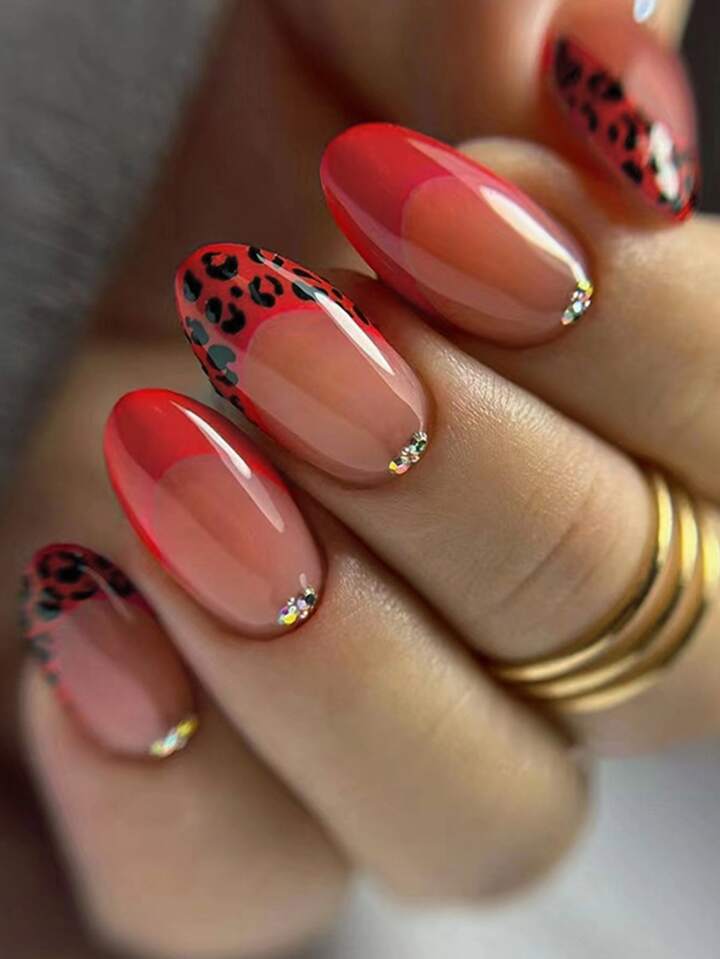 Red Leopard Print Nails