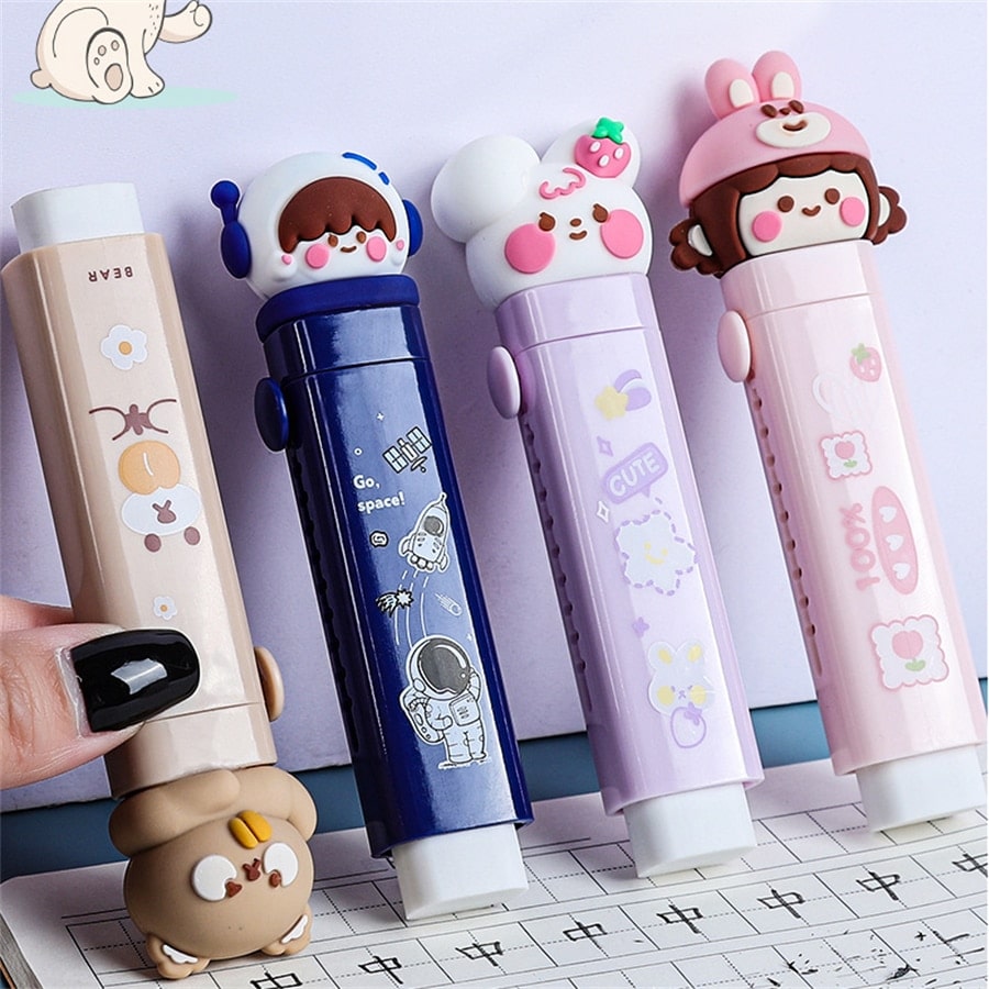 1pc Cartoon Creative Push-pull Eraser Box With 2 Eraser Refills, Non ...