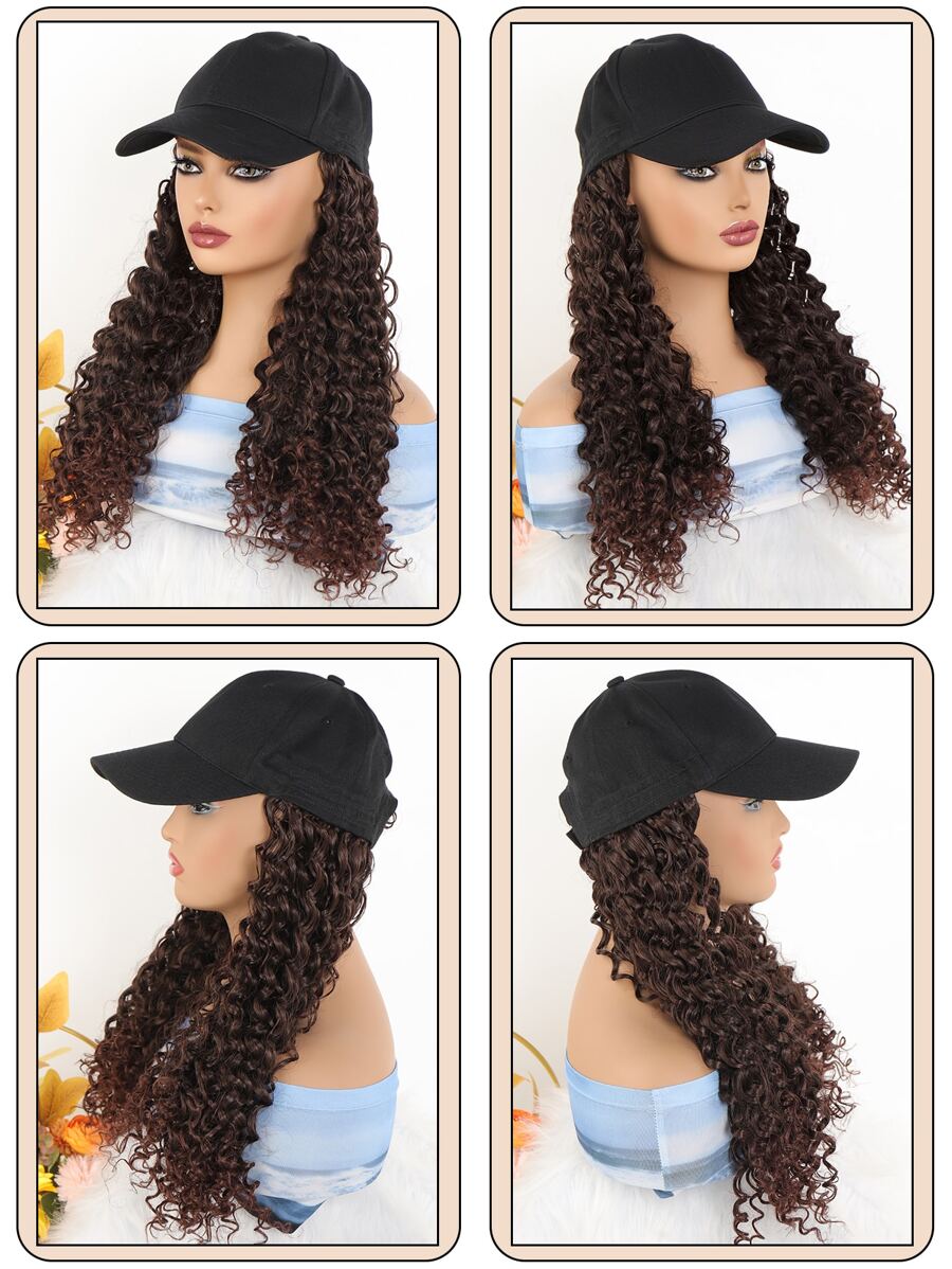 Kinky Curly Synthetic Hair Hat Wig Long Ombre Black Afro Wigs Connect ...