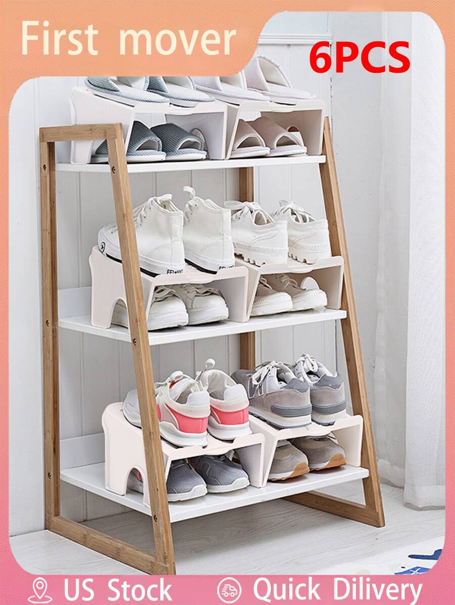 6pcs Apricot Shoe Rack Organizer For Closet, Simple Double-layered Shoe ...