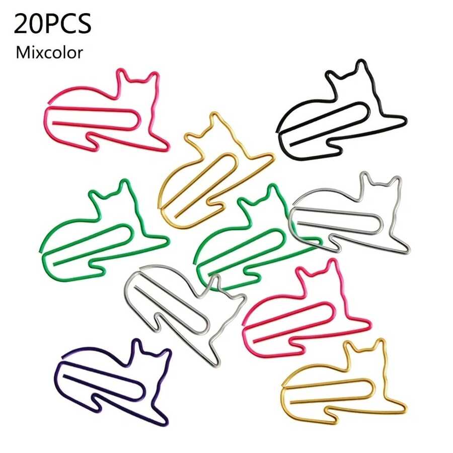 20pcs Mixed-Color Creative Animal Shaped Paper Clips, Cute Cat Design ...