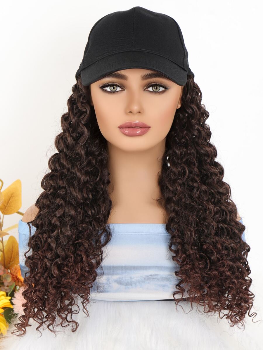 Kinky Curly Synthetic Hair Hat Wig Long Ombre Black Afro Wigs Connect ...