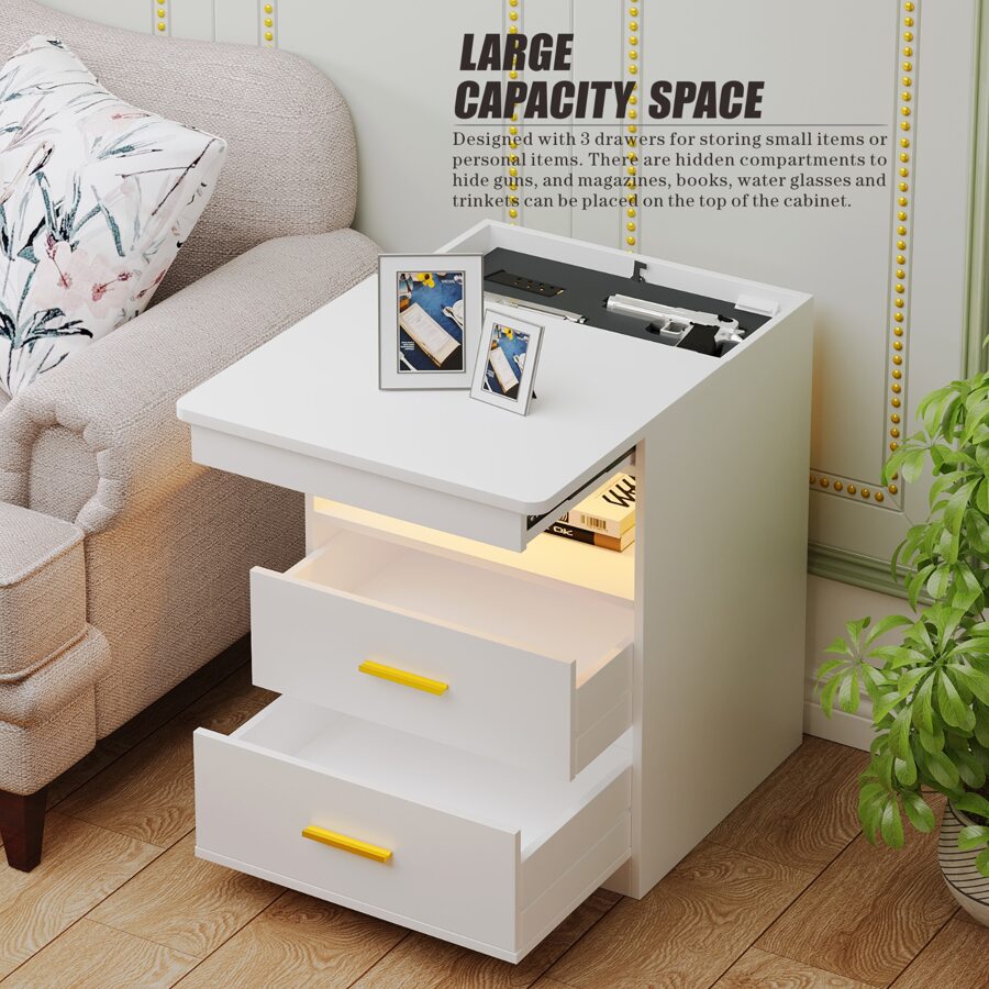 Kasibie LED Nightstand With USB &Wireless Charging Station, Lockable ...