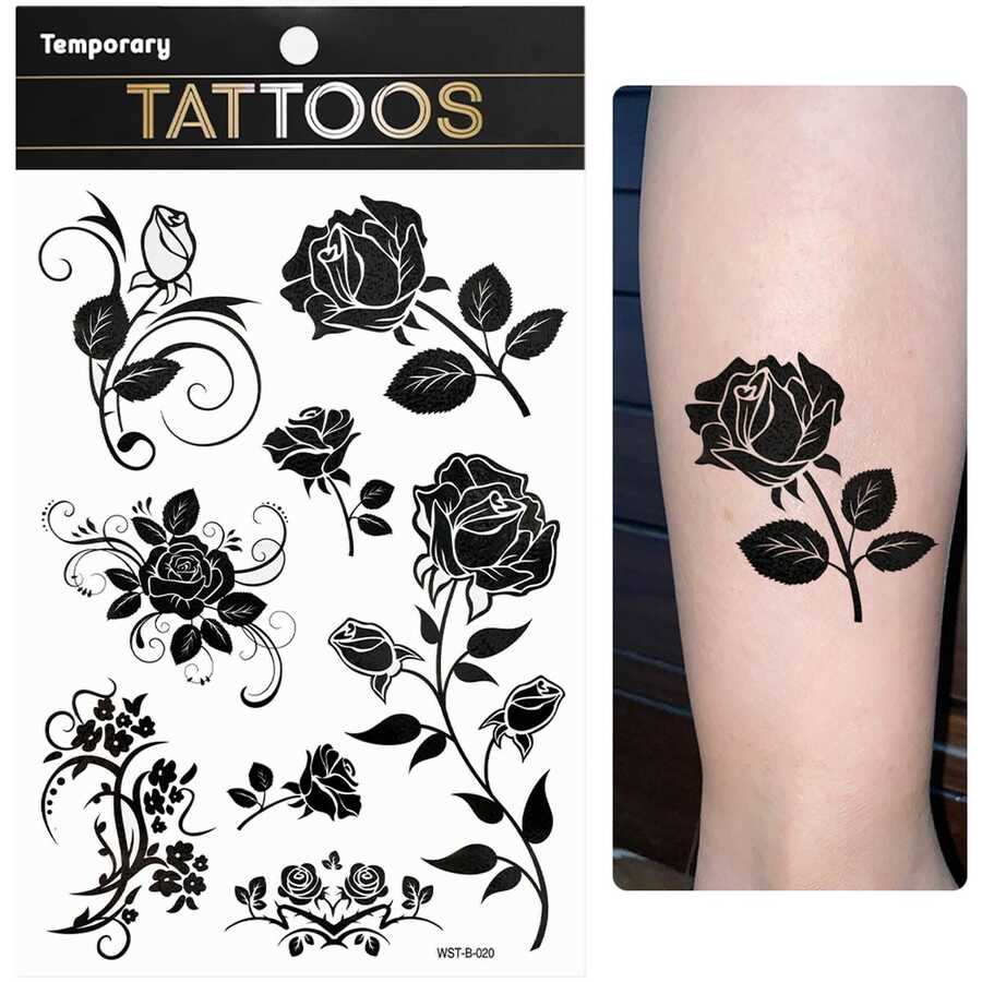 Large Rose Peony Temporary Tattoos For Women Thigh Half Arm Sleeve ...