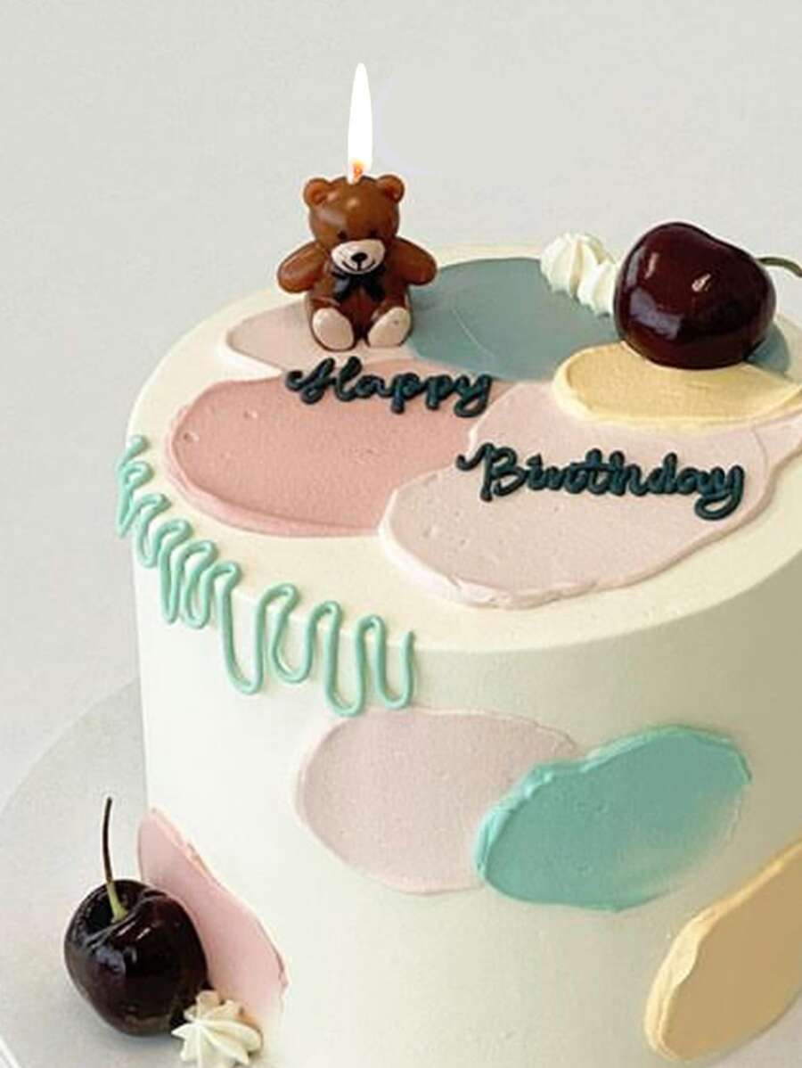 1pc Brown Bear Shaped Birthday Cake Decoration Candle For Baking ...