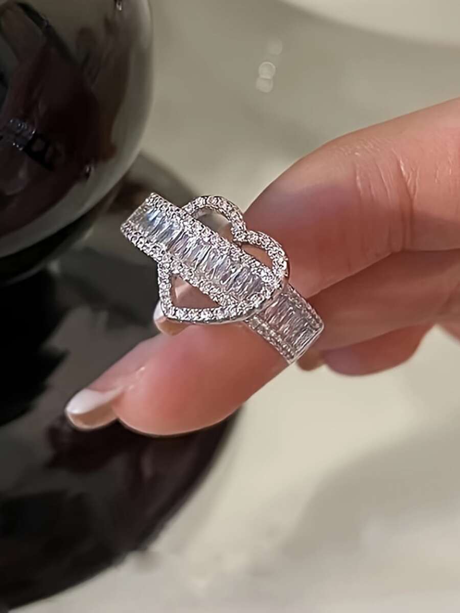 1pc Super Shiny Micro Inlaid Heart Shaped Ring For Women, Personalized ...
