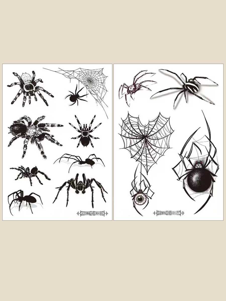 (2pcs/Set) Halloween Spider Web Temporary Tattoo Sticker Waterproof ...