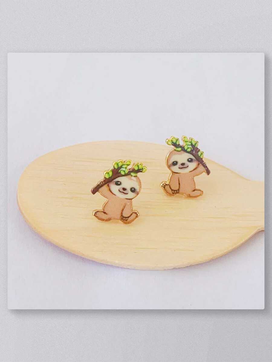 1pair Classic Cute Sloth Shaped Stud Earrings For Women | SHEIN USA