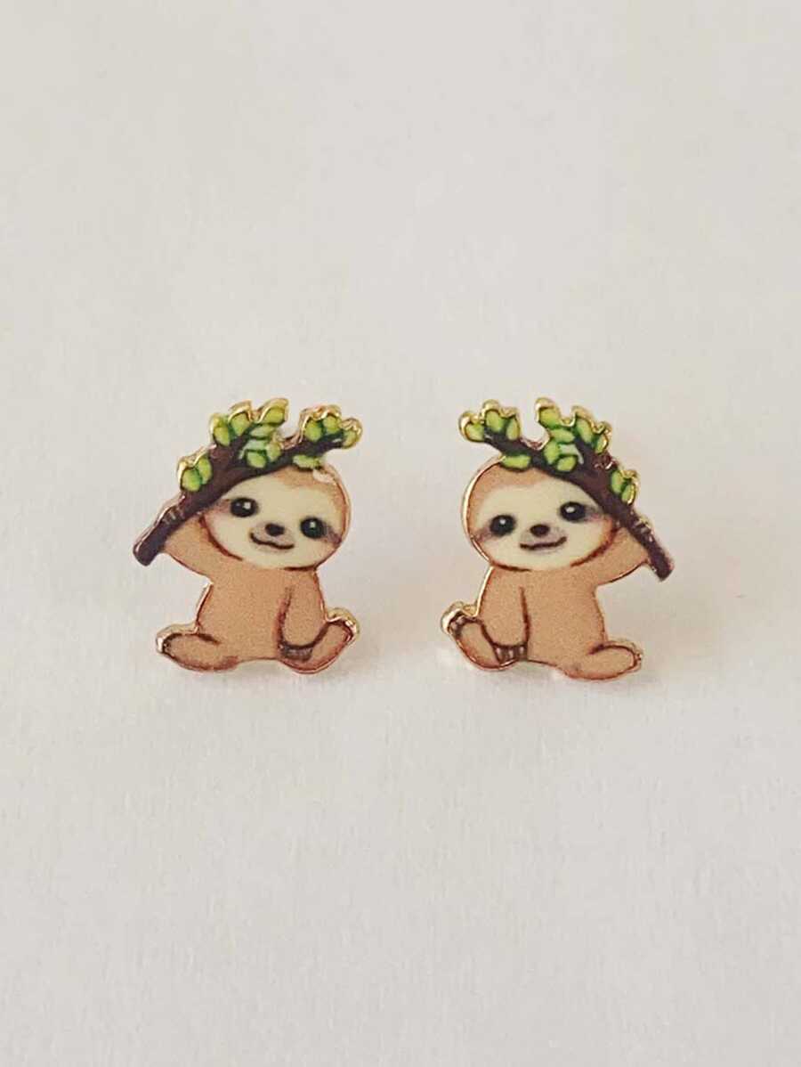 1pair Classic Cute Sloth Shaped Stud Earrings For Women | SHEIN USA