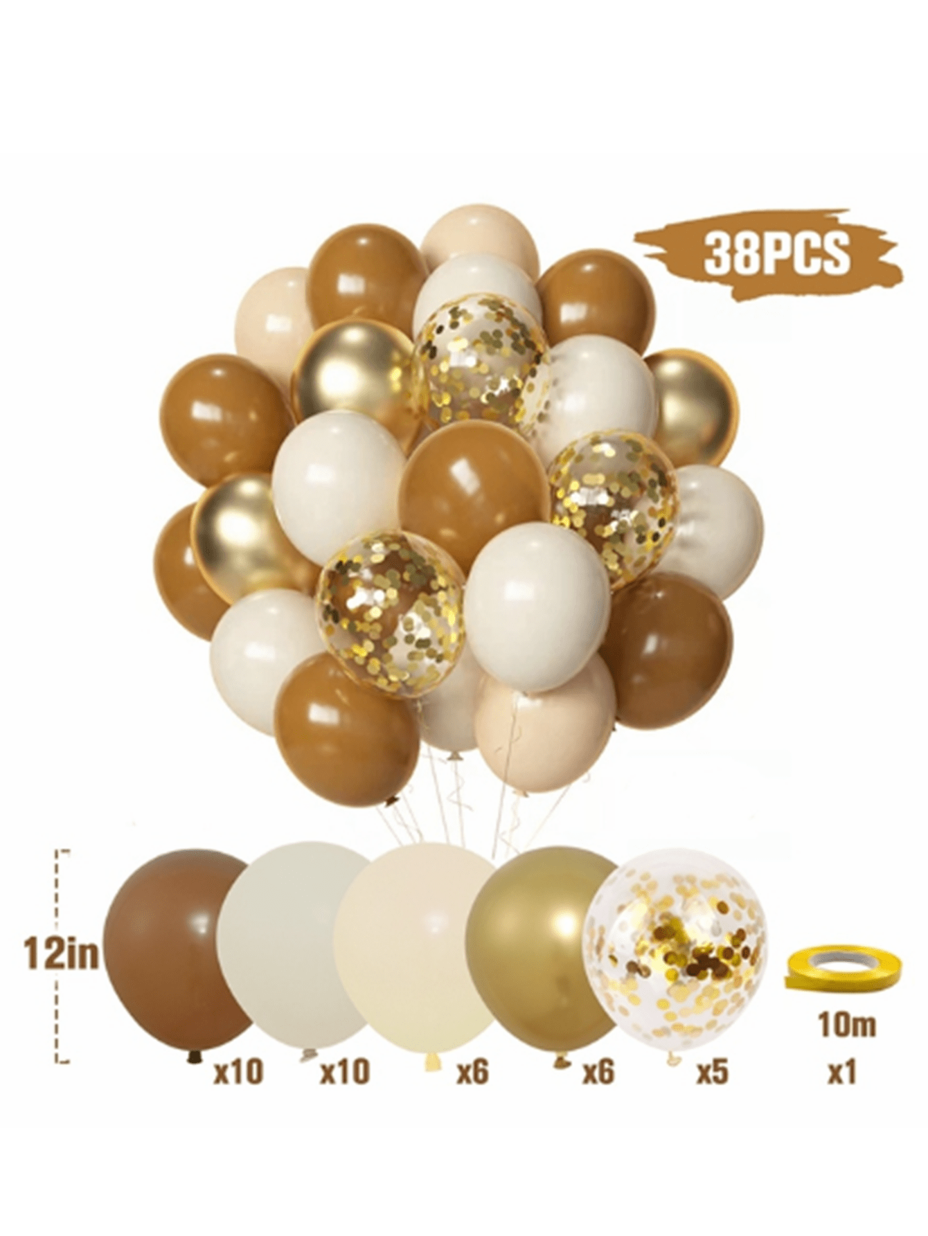 38pcs Brown Skin Tone White Gold Metallic Gold Colorful Confetti Latex ...