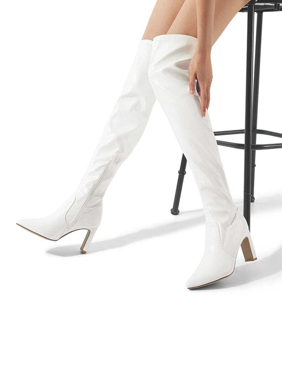 Women's Over The Knee Stretch Thigh High Boots Chunky High Heels ...