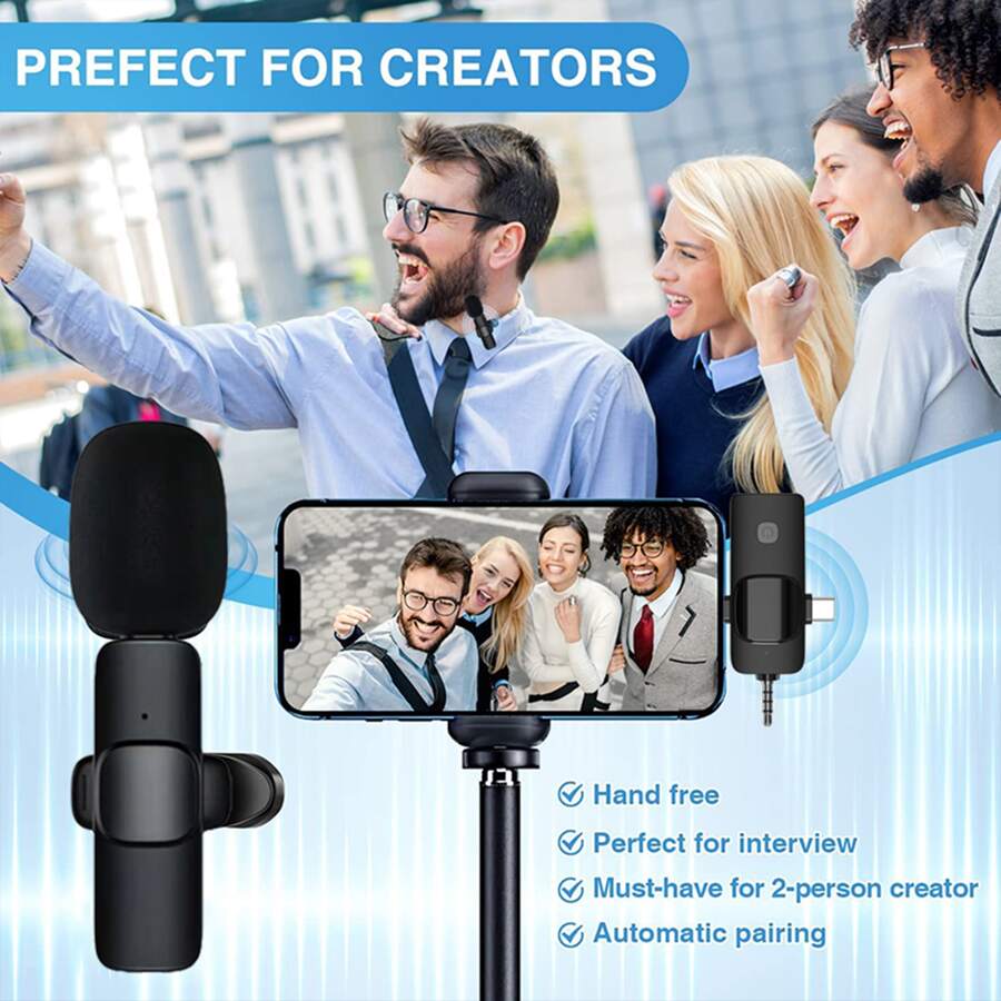 3-In-1 Wireless Collar Clip Microphone For Two-Person Live Broadcast ...