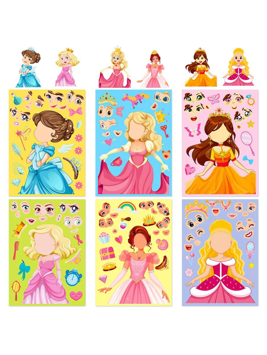 6 Sheets Make Your Own Princess Stickers for Kids Toddlers, Make a Face ...