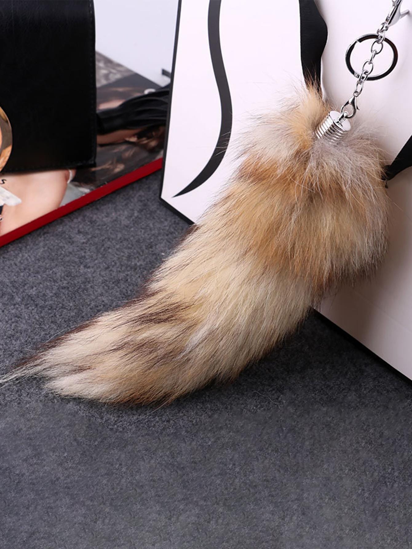 Fashion Plush Fox Tail Pendant Car Keychain Cute Fox Fur Tassel Pompom ...