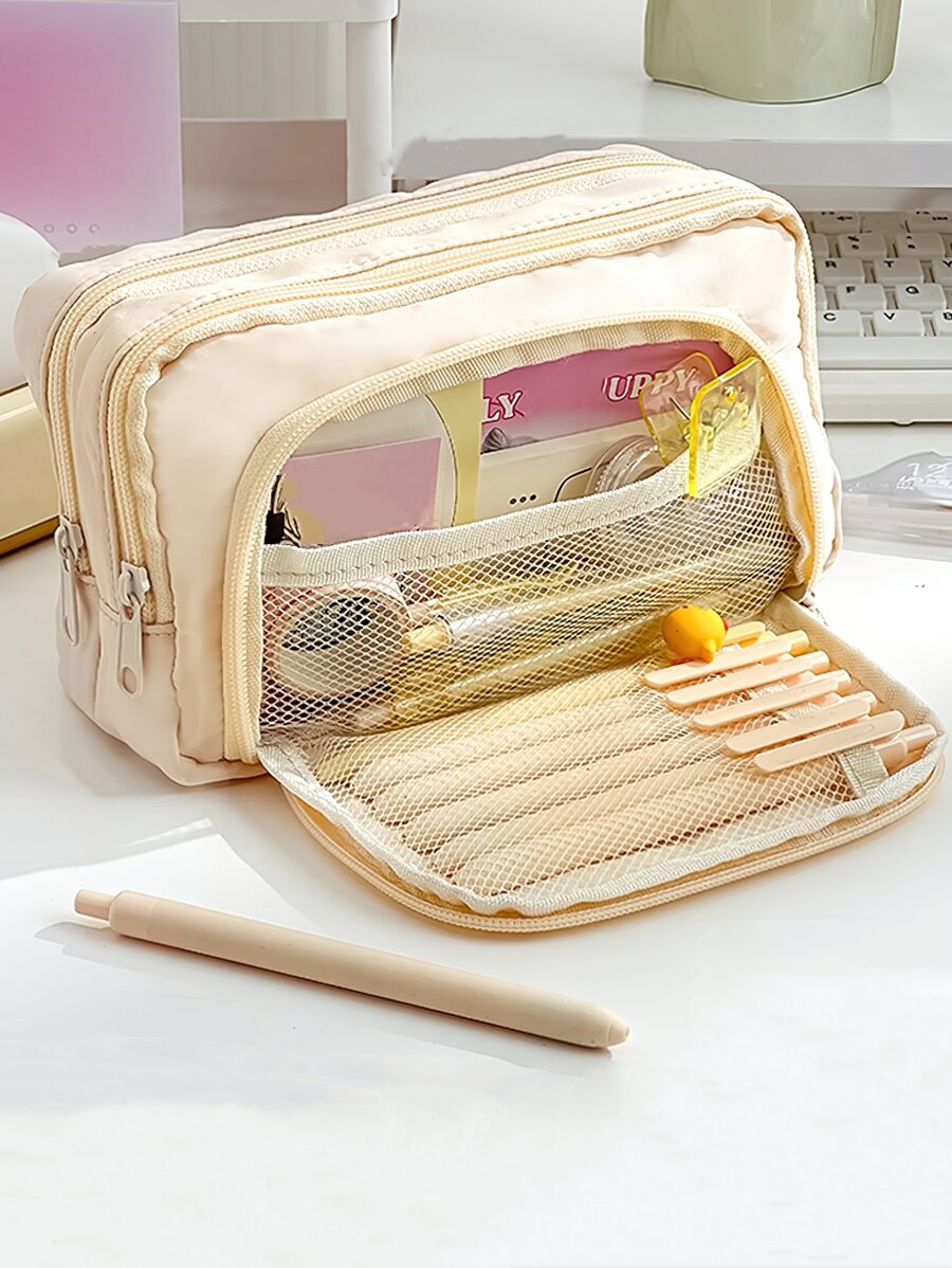 Summer Fresh Color Pencil Case Pen Bag Dual Layer Front Open Pocket ...