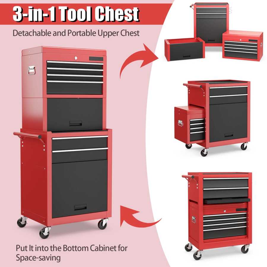 Costway High Capacity 6-Drawer Rolling Tool Chest Storage Cabinet ...