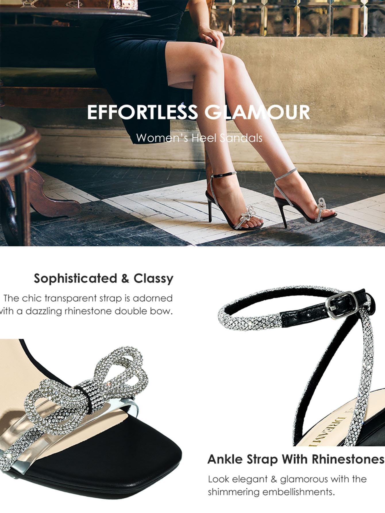 Women Double Bowknots Crystal Sandals Clear Slingback Heels Square Toe Shoes For Party Wedding