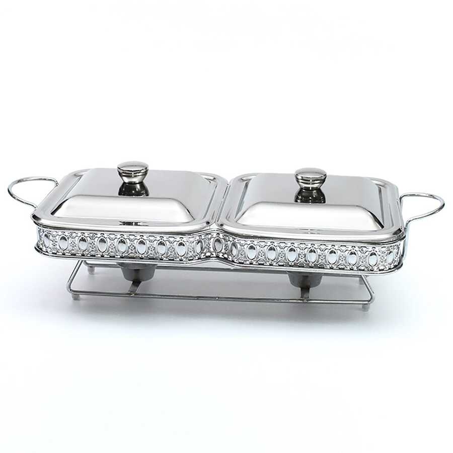 Square Glass Food Warmer, 1.8l Dual Burners Buffet Server With Sterno ...