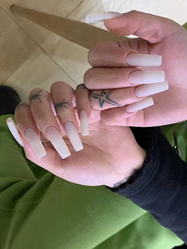 Upgrade Your Look With 24 Pieces Long Ballerina Nail Matte Milky Womens ...