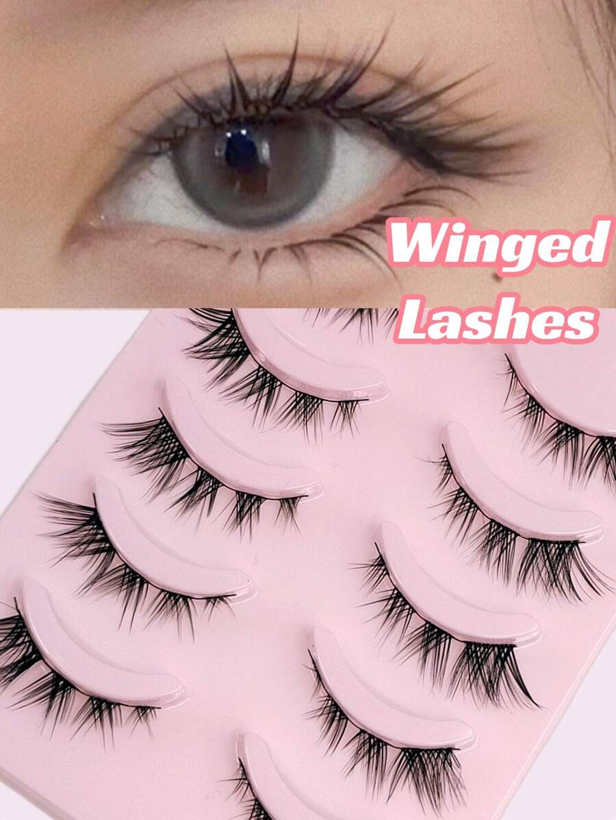 Asiteo 5 Pairs Cat Eye Lashes Faux Mink Eyelashes Natural Long Full