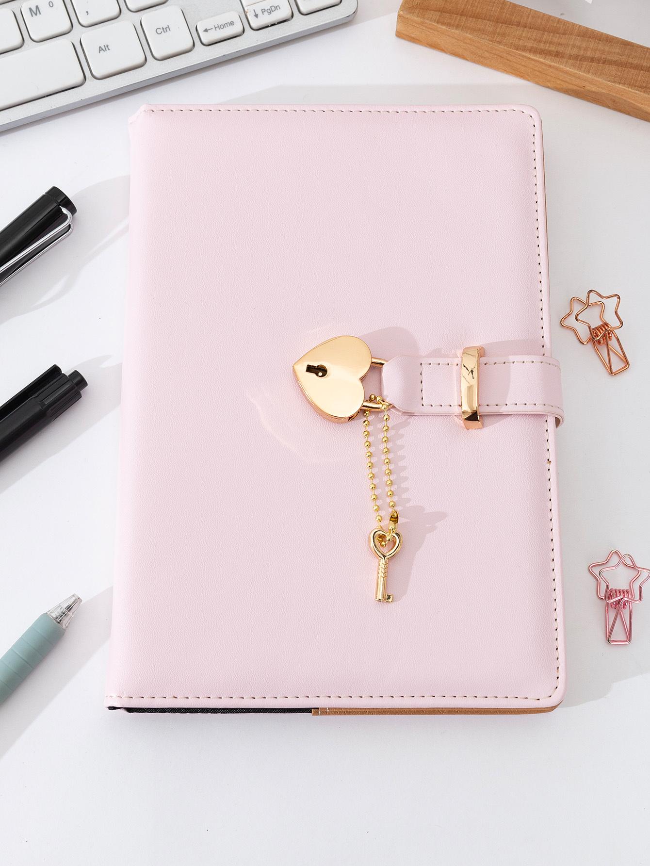1pc Pink Heart Shaped Lock Journal Notebook, Multifunctional Business ...