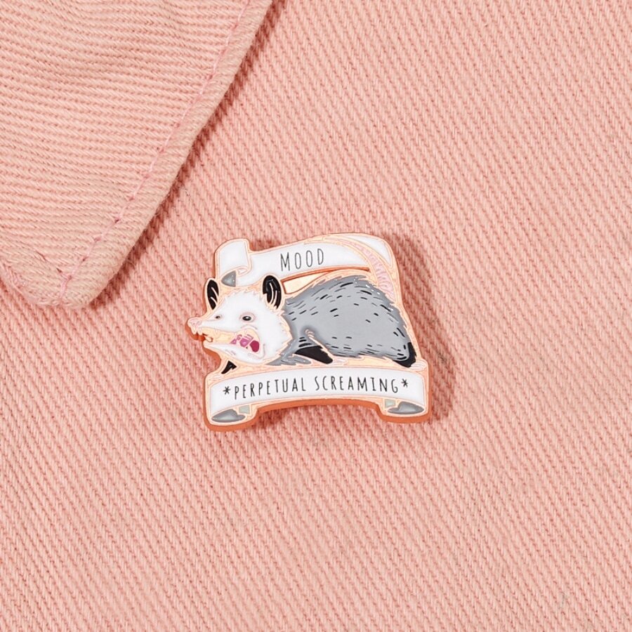 Possum Screaming Enamel Pins Custom Banner Brooches Lapel Badges Funny ...