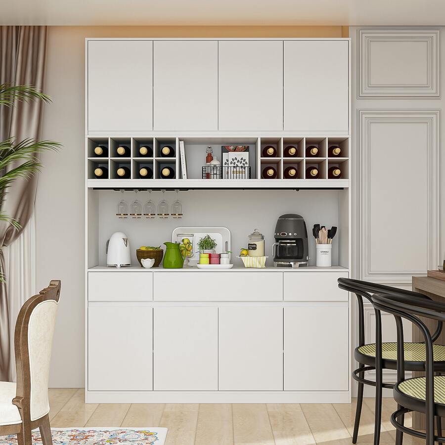 Kitchen Pantry with Wine Rack, Freestanding Buffet Cabinet Drawer ...