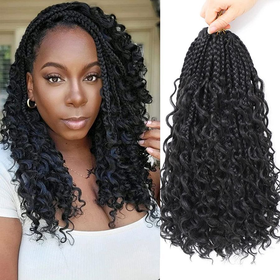 6 Paquets/14 Pouces/1b# Boho Box Braids Goddess Box Braids Crochet Hair ...