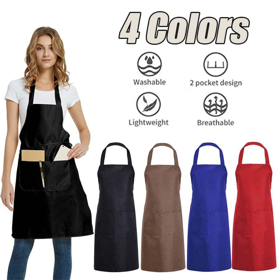 Bib Apron, Unisex Aprons Adjustable Waterdrop Resistant with 2 Pockets ...