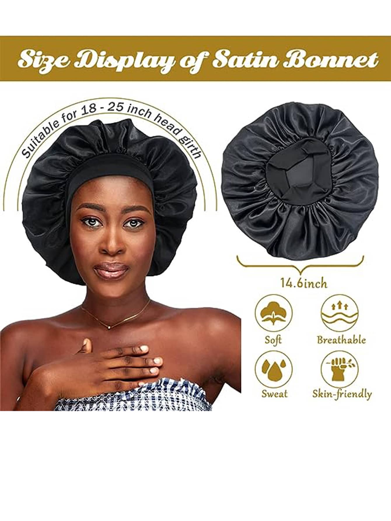 2Pcs Silk Bonnet for Sleeping, Satin Hair Bonnets, Soft Elastic Band ...