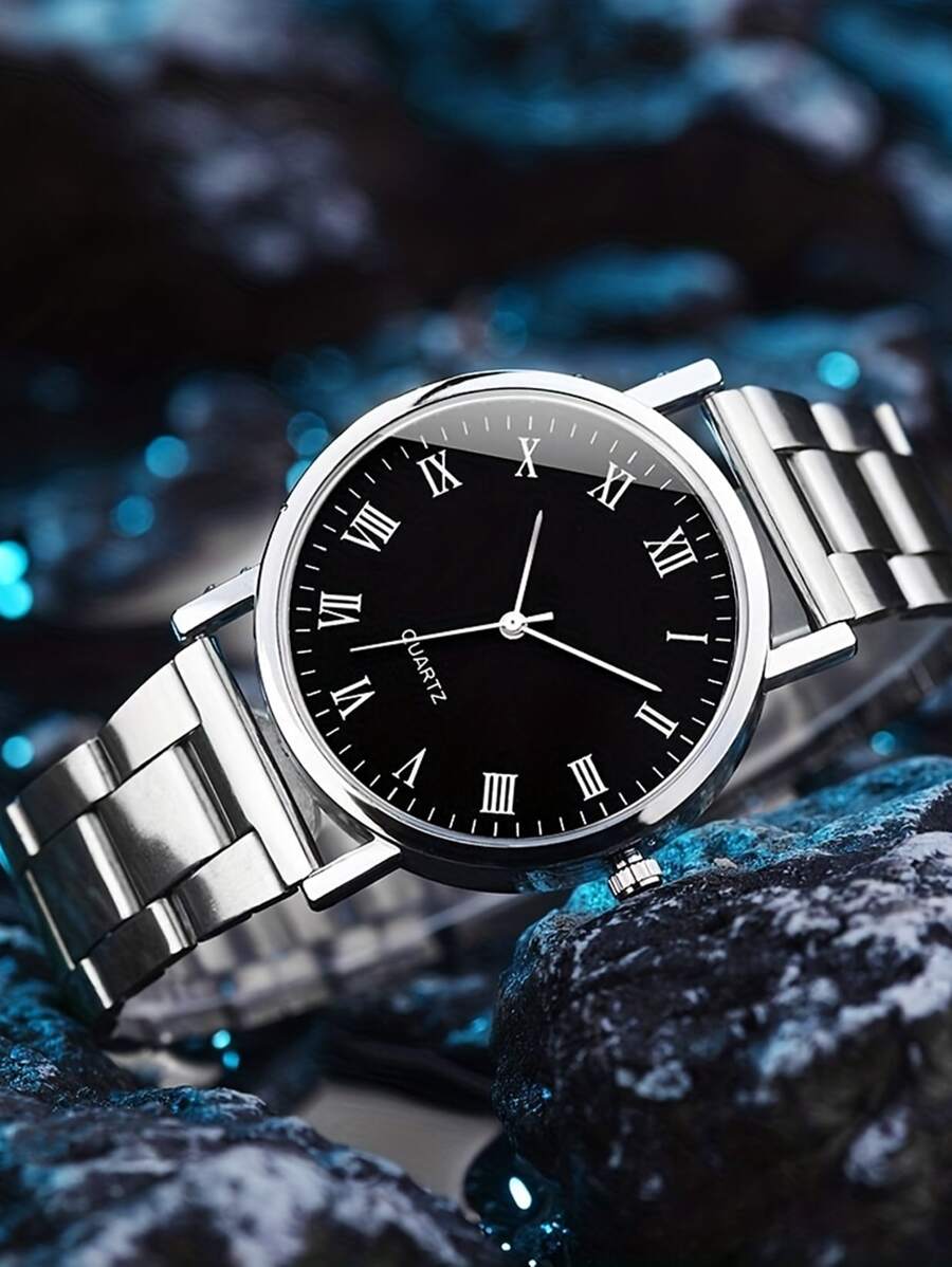 1pc Men's Alloy Watch And 1pc Women's Roman Numeral Wristwatch Romantic ...