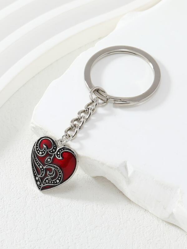 1pc Alloy Heart Shaped Gothic Keychain With Oil Drip Texture | SHEIN USA