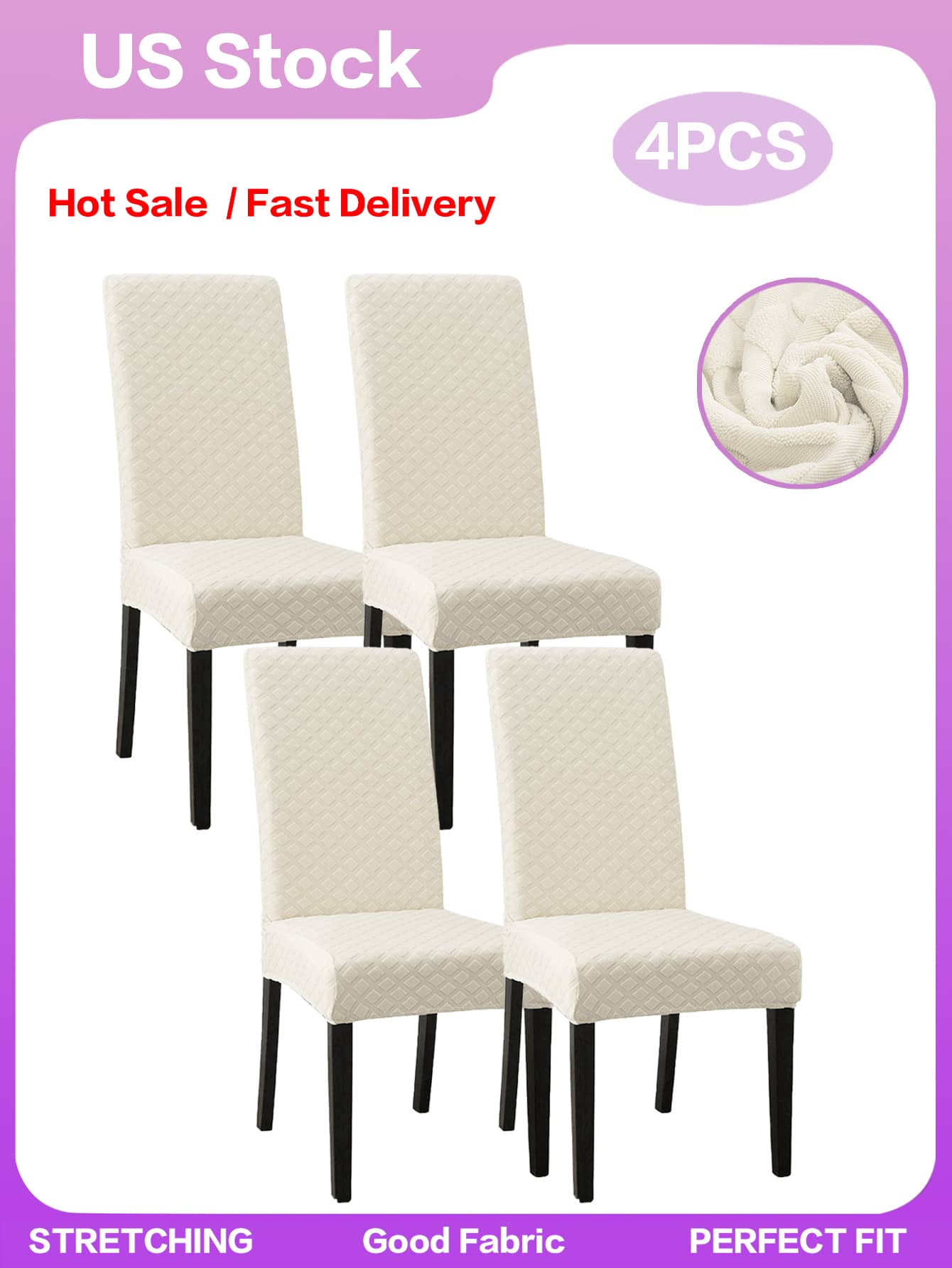 4pcs Geometric Parson Dining Chair Cover, Stretch Spandex Removable ...