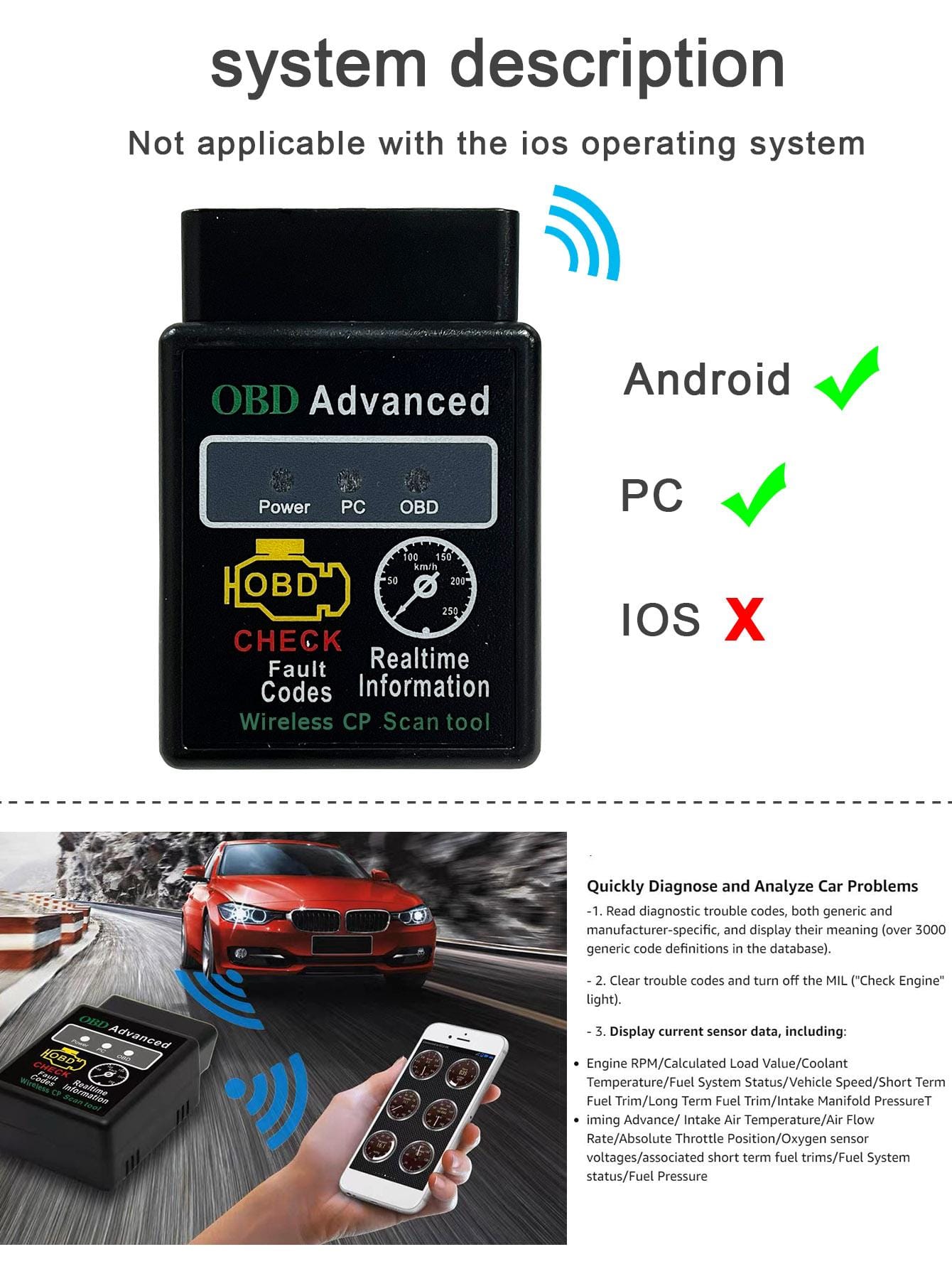 Auto OBD2 Scanner, OBD II Diagnostic Scan Tool Car Code Reader for ...