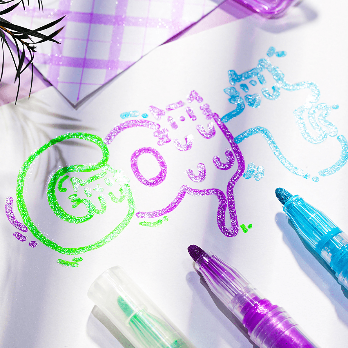 12 Pcs Shiny Marker Glitter Pens, Pearlescent Fluorescent Painting Fine ...