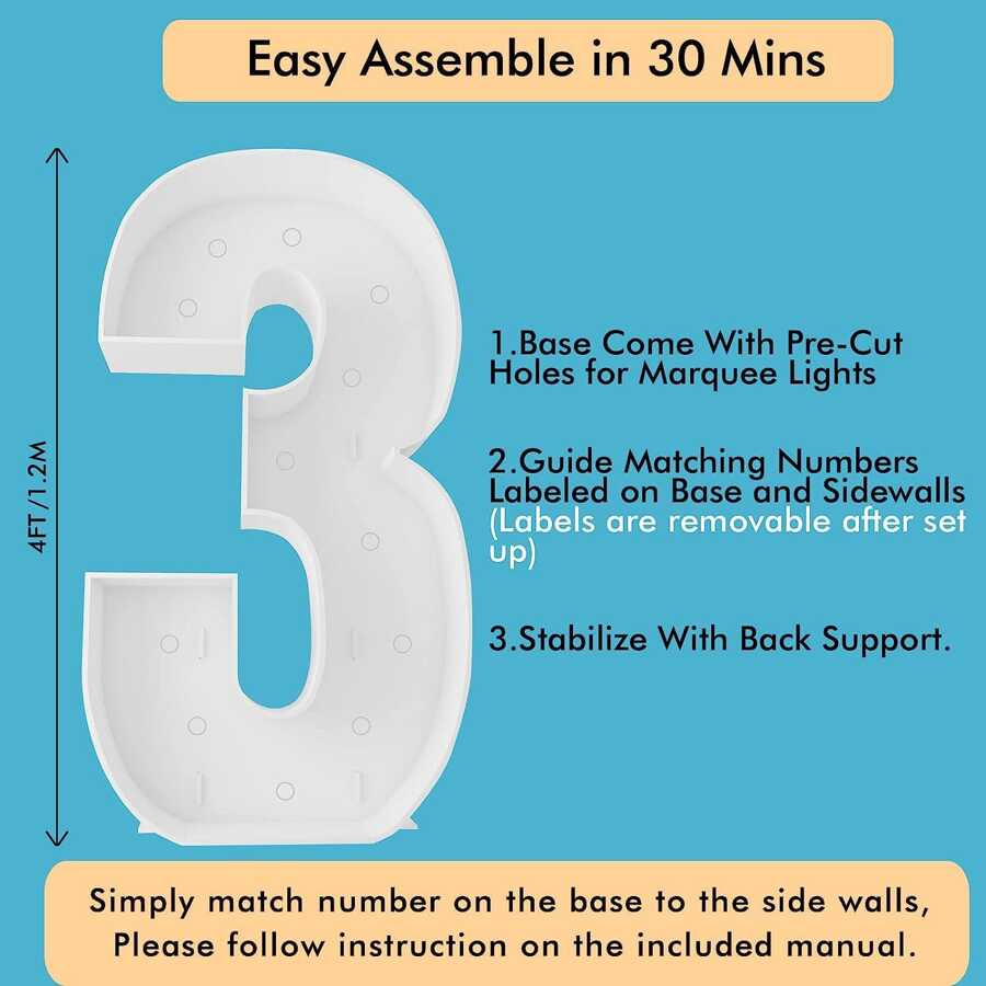 4FT Marquee Light Up Numbers Pre-Cut Frame Giant Marquee Numbers 0-9 ...