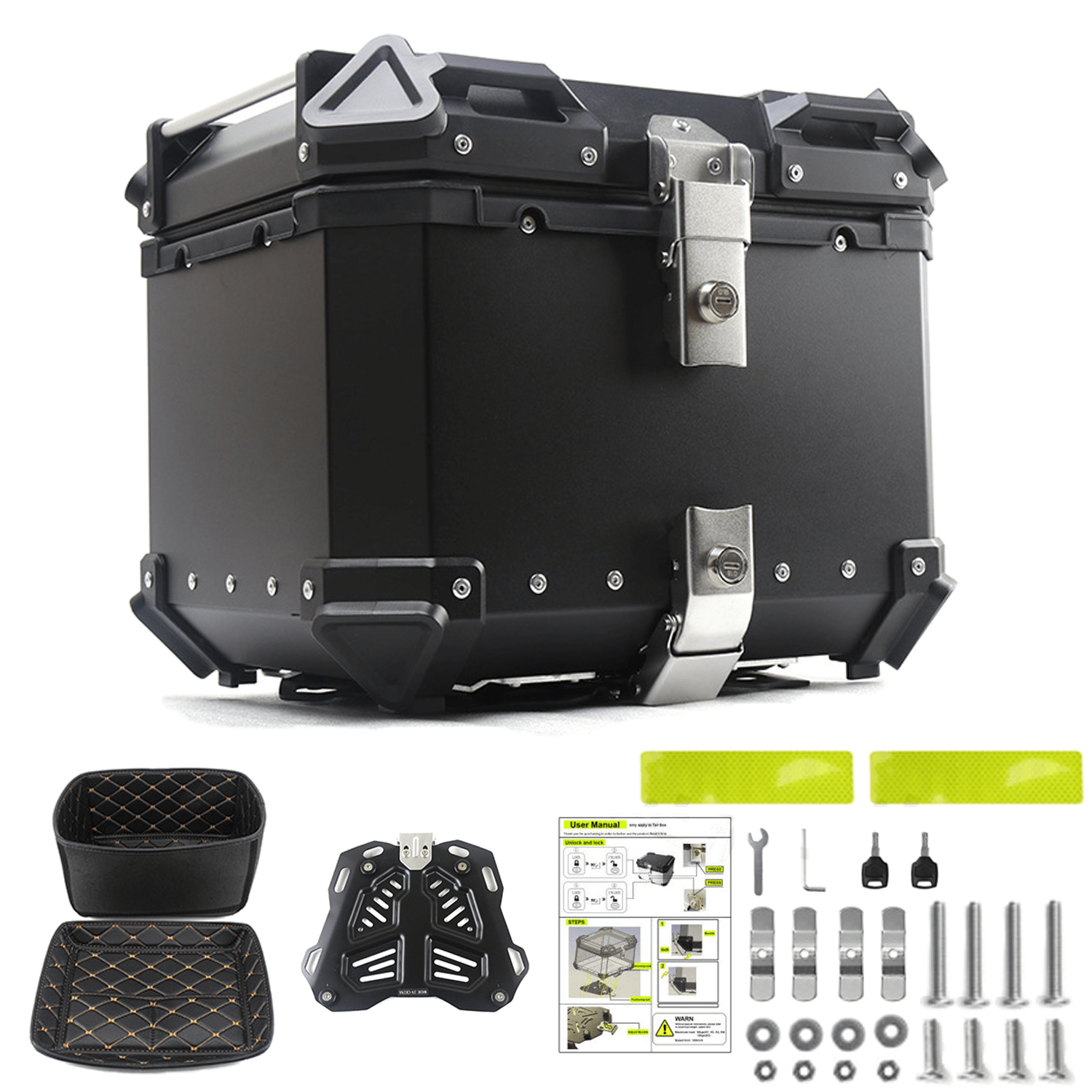 1 Pièce Top Case De Moto En Alliage D'aluminium Noir De 45l Avec Base ...