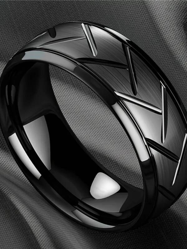 Classic Fashion Handsome Men's Pure Black Stainless Steel Herringbone ...