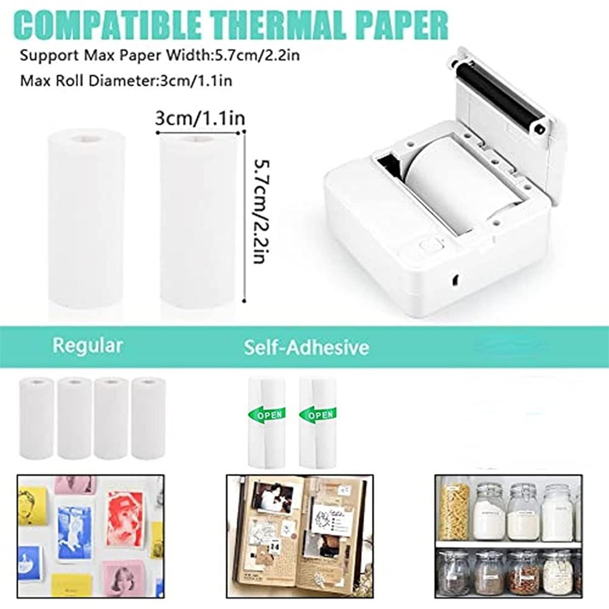 Mini Pocket Printer with 11Rolls Thermal Papers Wireless BT Thermal ...