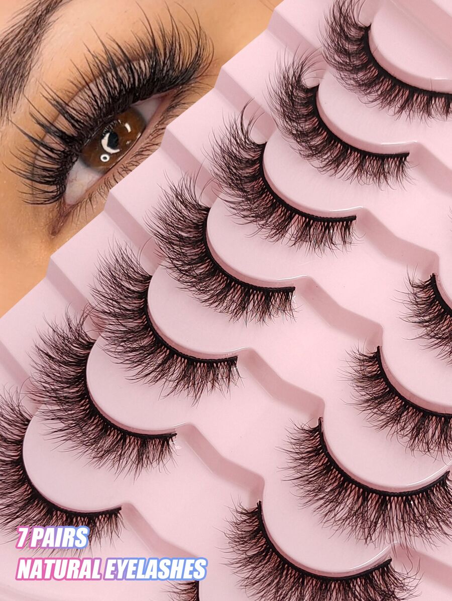 7 Pairs Full Strip Natural Soft Fluffy Eyelash Cross Wispy Dramatic ...