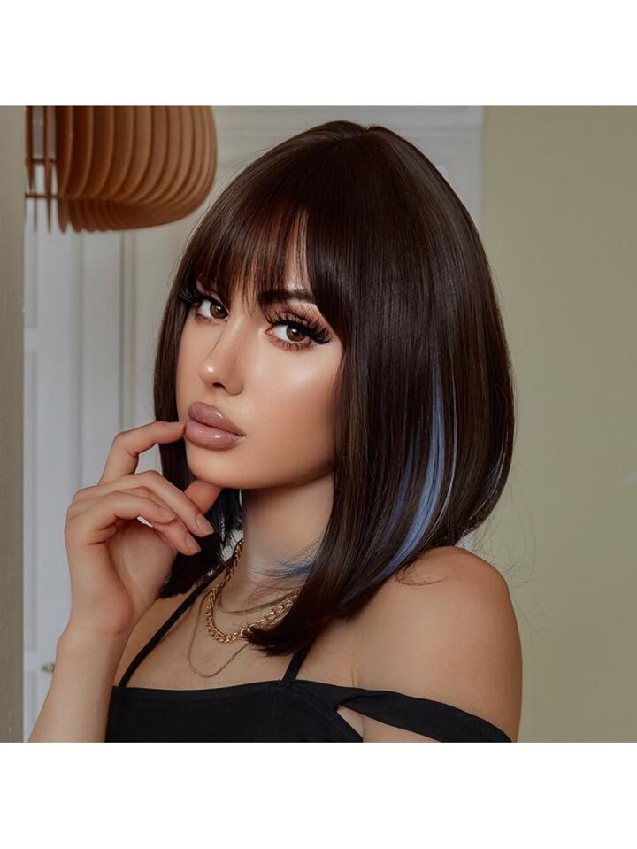 Dark Brown Hair With Blue Bangs