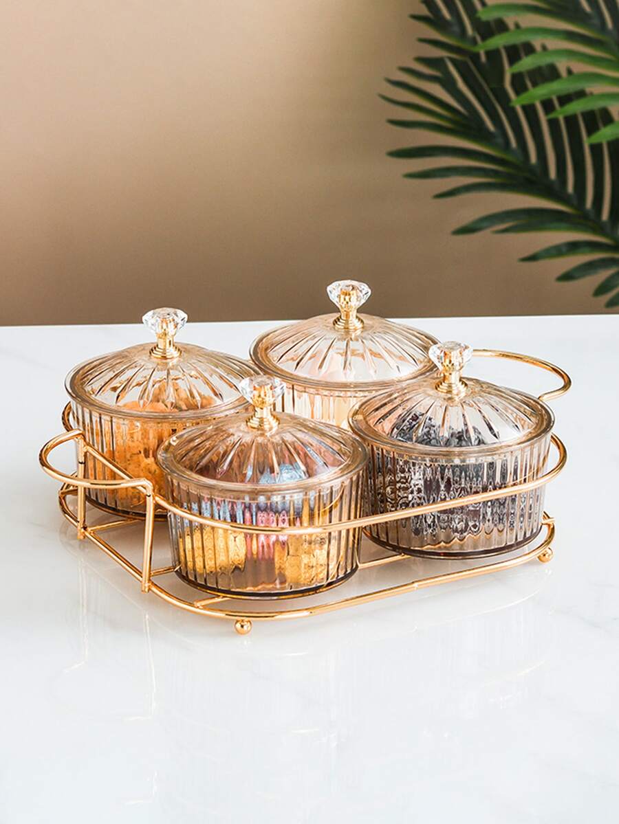 1Set Snack Jar & PS Tray, Modern 4Pcs Storage Box With Rack, Creative ...
