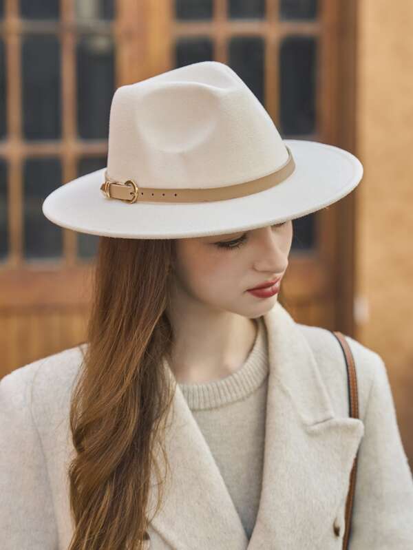 1pc British Style Retro Flat Brim Wool Felt Hat With Wide Brim For Men ...