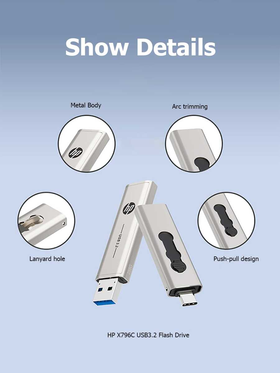 HP HP TYPE-C USB Flash Drive 256GB 128GB 64GB Usb3.2 Pendrive Tiny ...